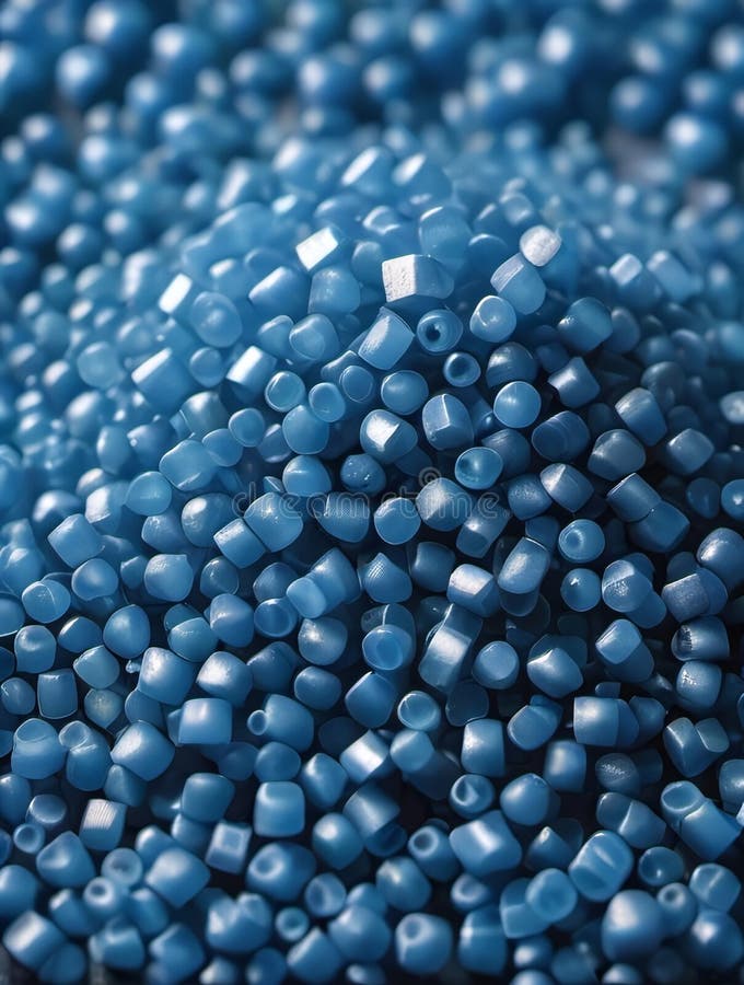 Close Up Flat Lay of a Blue Plastic Polypropylene Granules on a Table ...