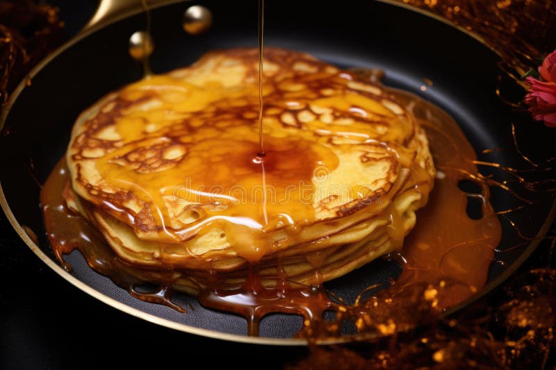 Close-up of Flipped Golden Pancake in Pan Stock Illustration ...