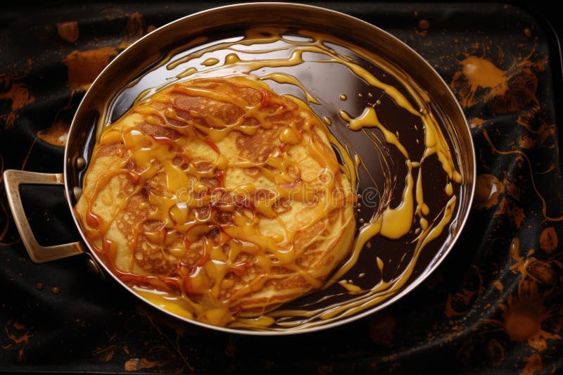 Close-up of Flipped Golden Pancake in Pan Stock Illustration ...