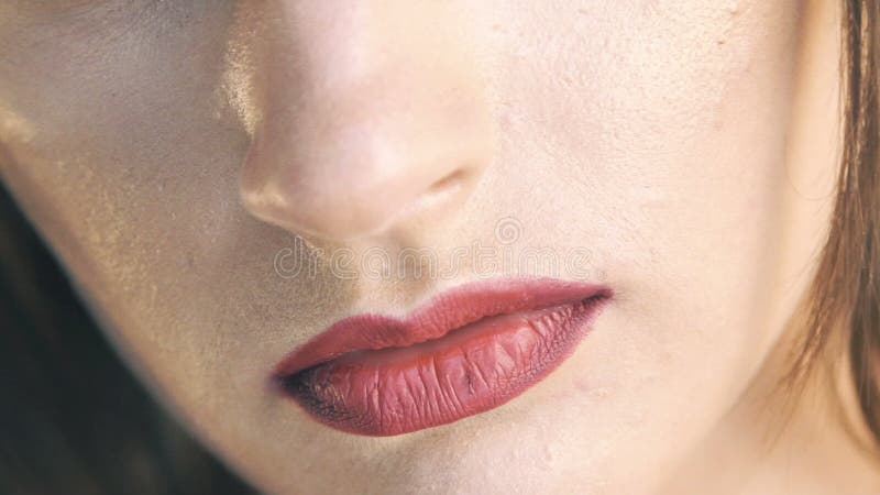 Close Up of Flirting Woman Face with Make Up. Slowly Stock Video ...