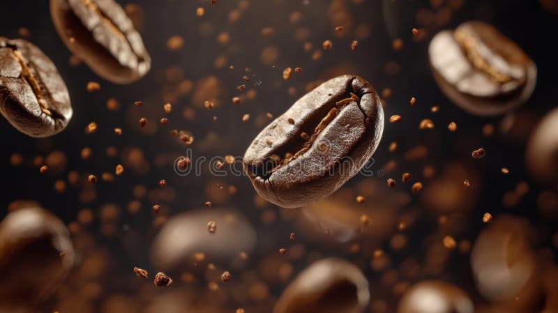 Close Up Floating Coffee Beans Particles Motion Stock Photos - Free ...
