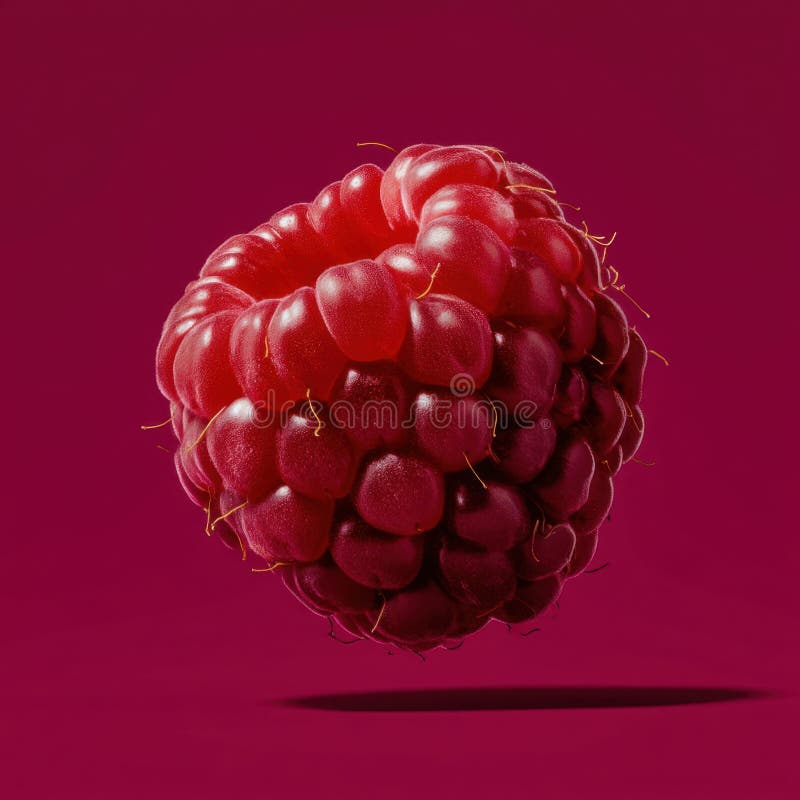 Close-up of Floating Raspberry on Burgundy Background with Dramatic ...