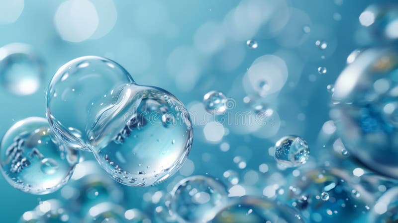 Close-up of Floating Transparent Water Bubbles with Blue Bokeh ...