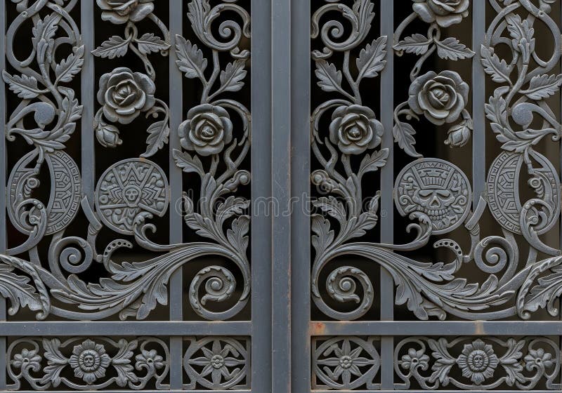 Close-Up of Floral Iron Gate with Chicano Patterns Stock Illustration ...