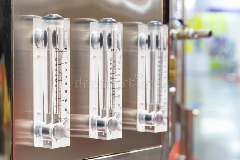 Close Up Flow Meter and Pressure Dial Gauge for Measuring ...