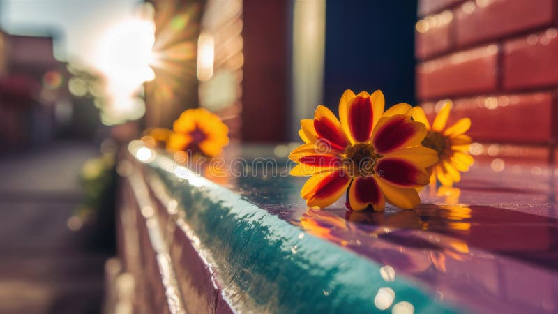 A Close Up of a Flower on the Edge of a Ledge, AI Stock Image - Image ...