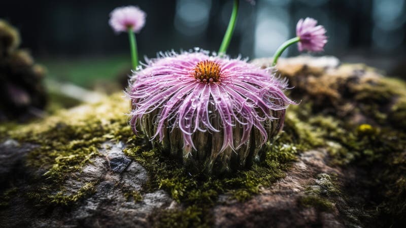 A Close Up of a Flower on a Mossy Surface Stock Illustration ...