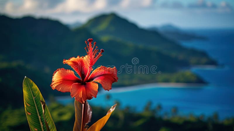 A Close Up of a Flower with the Ocean in View, AI Stock Photo - Image ...