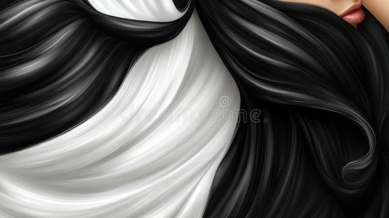 A Close-up of Flowing Black and White Hair, Showcasing Texture and ...