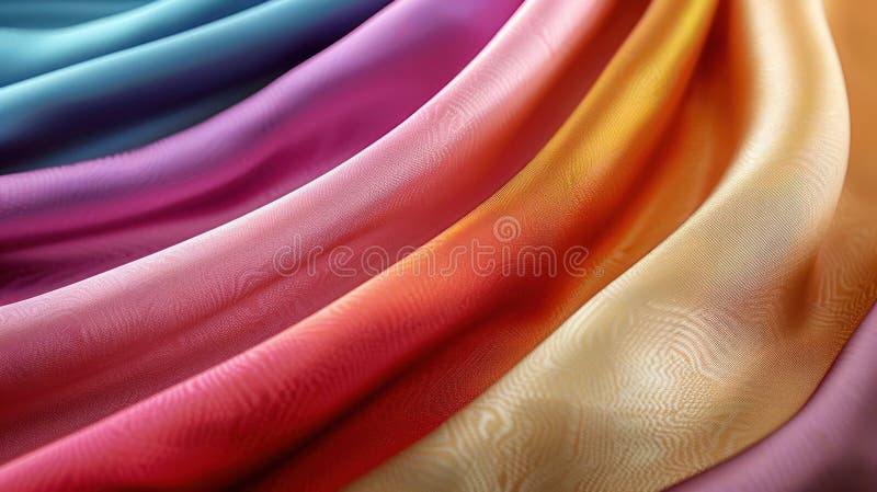Vibrant Rainbow Colored Silk Fabric Texture, Draped and Flowing Stock ...