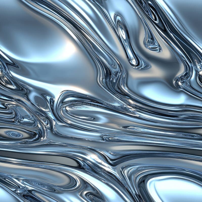 Close-up of Flowing Liquid Metal with Chrome Reflections on a White ...