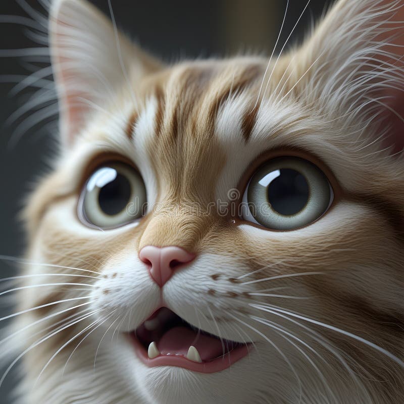 Close Up of a Fluffy Cat Showing a Surprised Expression with Mouth and ...