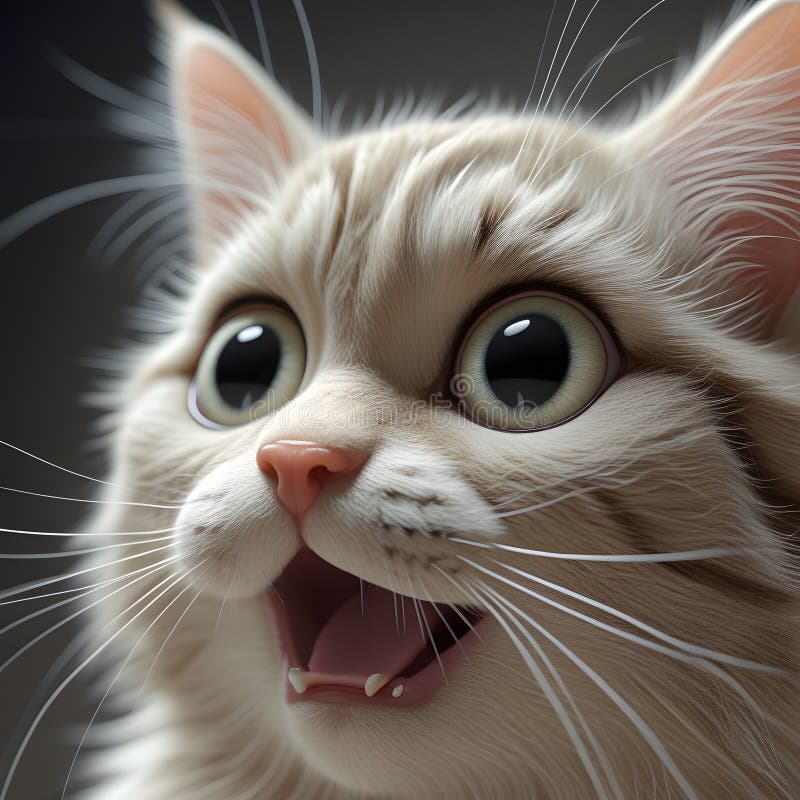 Close Up of a Fluffy Cat Showing a Surprised Expression with Mouth and ...