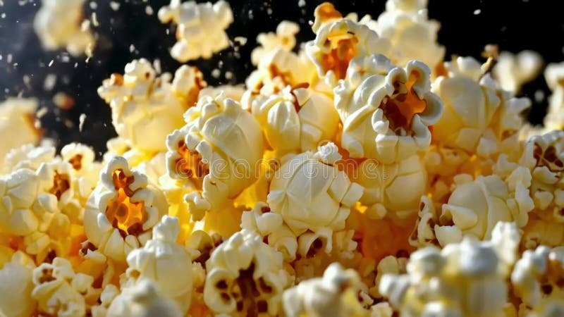 Close-up of Fluffy Popcorn Kernels Exploding Against a Dark Background ...
