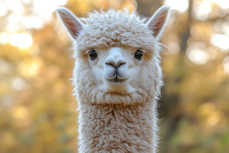Fluffy White Alpaca Portrait Autumn Forest Stock Photos - Free ...