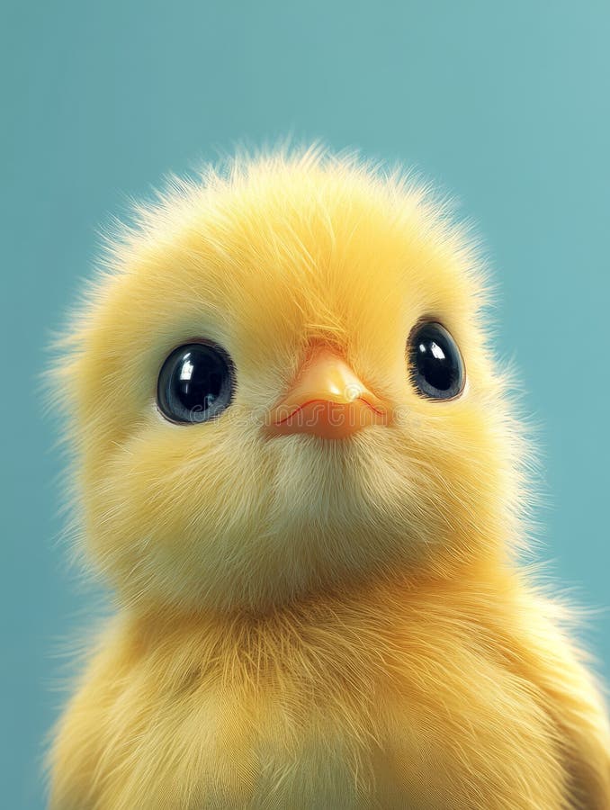 Close-up of a Fluffy Yellow Chick Against a Blue Background. Stock ...