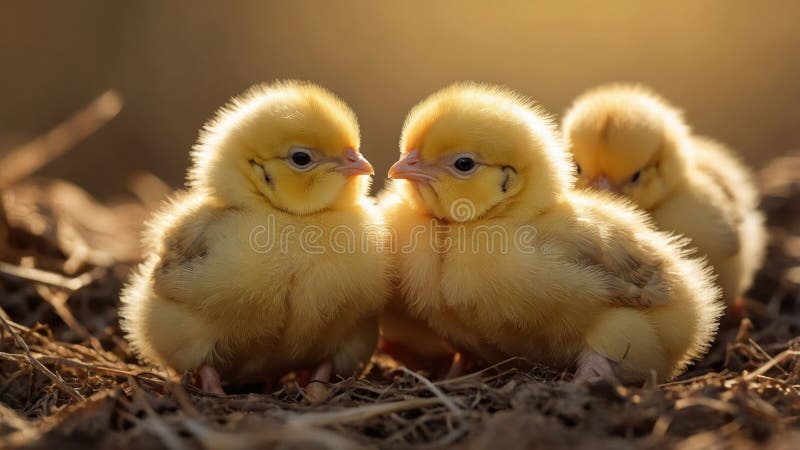 A Close-up of Fluffy Yellow Chicks Huddled Together in Soft Light Stock ...