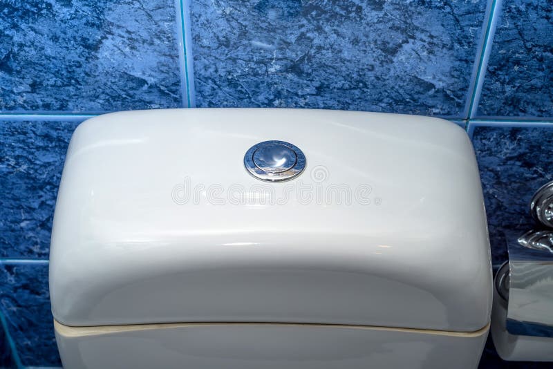 Close Up Flush Tank of Modern Toilet Stock Photo - Image of finger ...