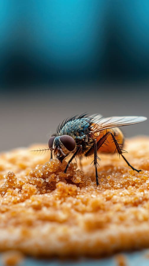 Close Up of Fly Feeding on Sugar, Showcasing Intricate Details and ...