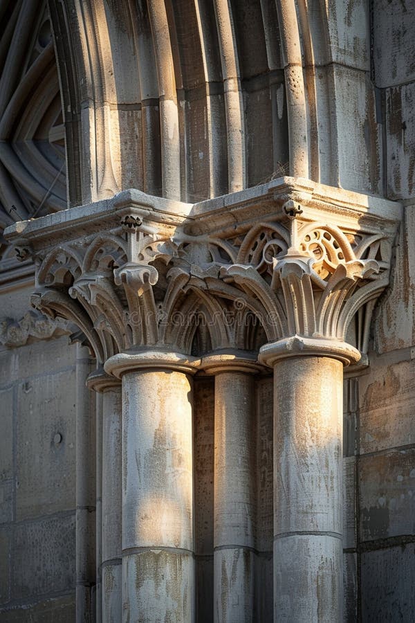 Close-up Flying Buttress Supporting a Ribbed Vault, Detailed Stonework ...