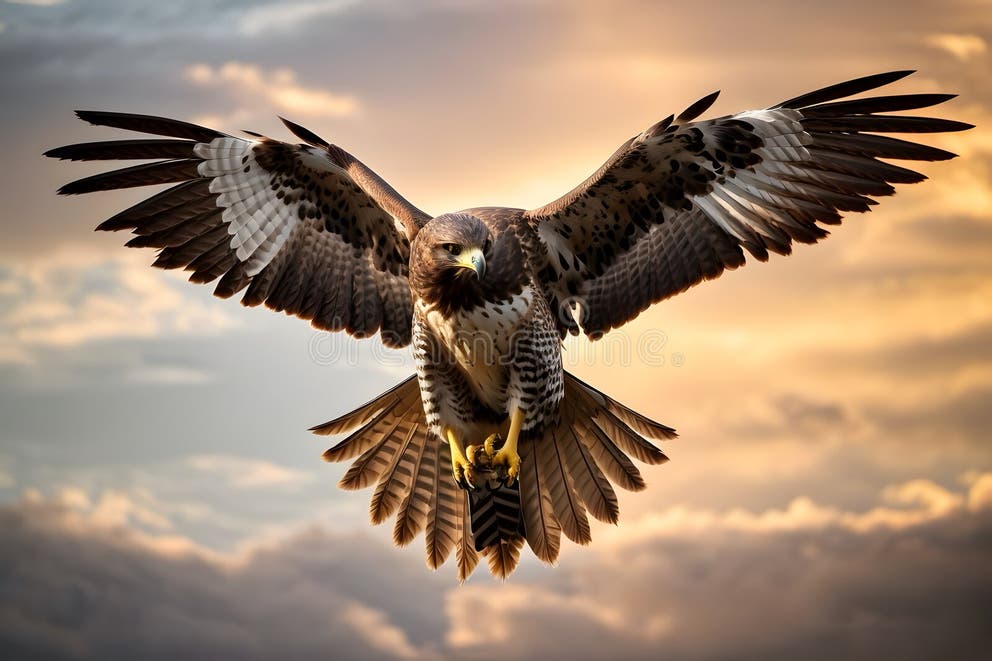 A Close Up of a Flying Hawk with an Amazing Background Stock Photo ...