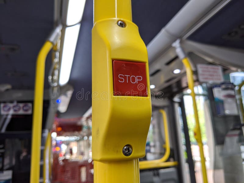 A Red `Stop` Button Inside a Metro Bus in Seattle Stock Photo - Image ...