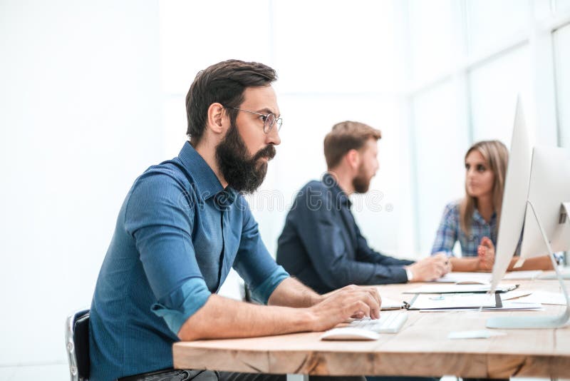 Close Up. Focused Business Man Working on a Computer Stock Image ...