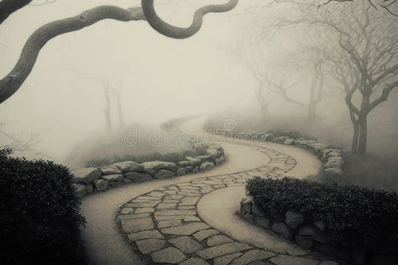 Close-up of Foggy Path, with Its Mysterious and Winding Paths Visible ...