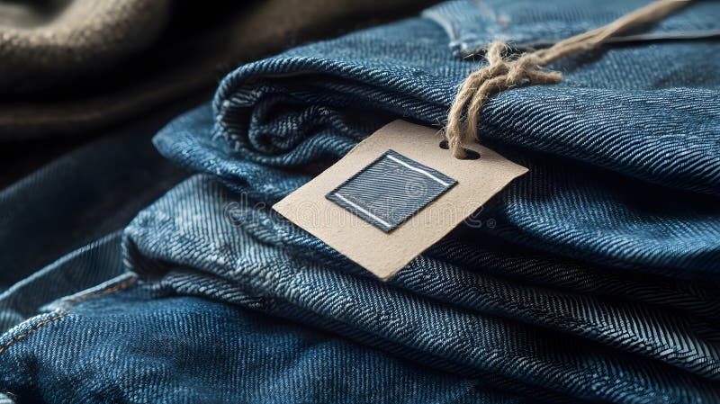 Close Up of Folded Blue Jeans with Textured Tag Stock Illustration ...