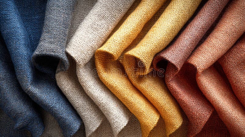 A Close-Up of Folded Fabric Swatches in Various Colors Stock ...