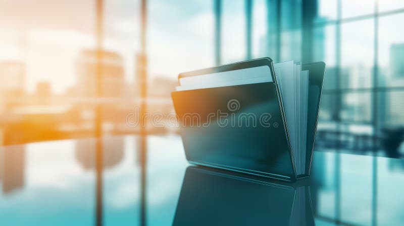 Close Up of Folder Icon with Business Files in Modern Office Setting ...