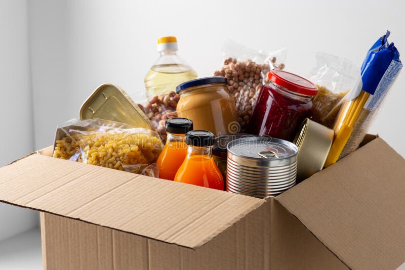 Close Up of Food in Donation Box Stock Photo - Image of charity, social ...