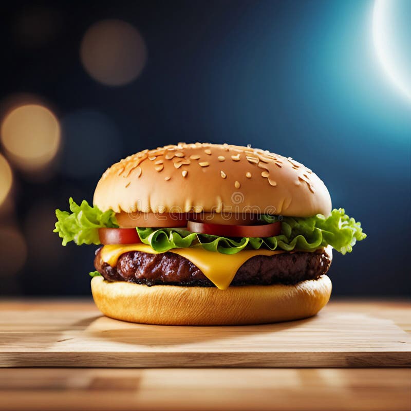 Close Up of Food Hamburger on Wood Table, Created with Generative AI ...
