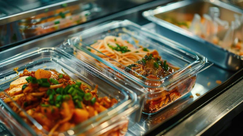Close Up of Food in Plastic Containers on a Counter. Perfect for Food ...