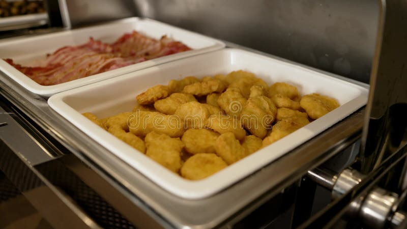 Close-up of Food in a Restaurant, on the Table. Bacon and Buffet in the ...