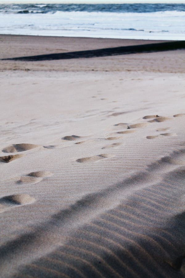 Foot Steps in the Sand on a Deserted Beach Stock Photo - Image of wind ...