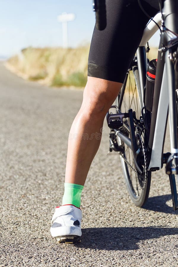 Cycler`s Foot on Pedal Bicycle in a Park Stock Image - Image of ...