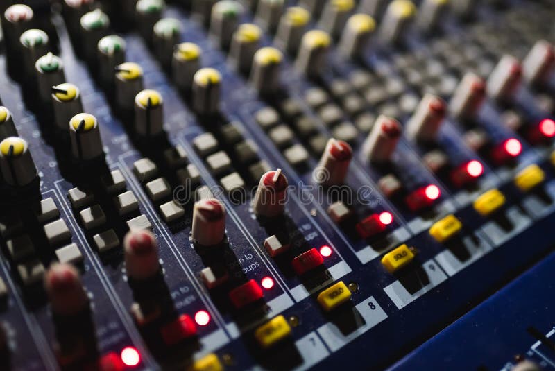 Close Up Footage of Audio Mixer. Sound Control Panel at Concert Stock ...