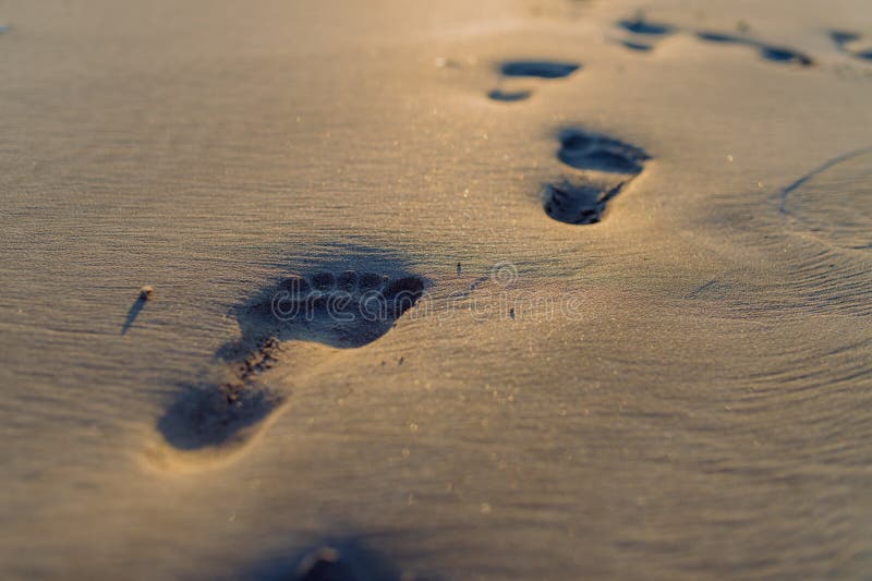 Close-up of a Footprints on the Beach. Stock Photo - Image of sunset ...