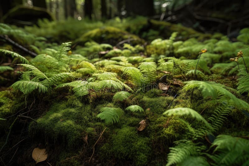 Close-up of Forest Floor, with Ferns and Mosses Stock Illustration ...