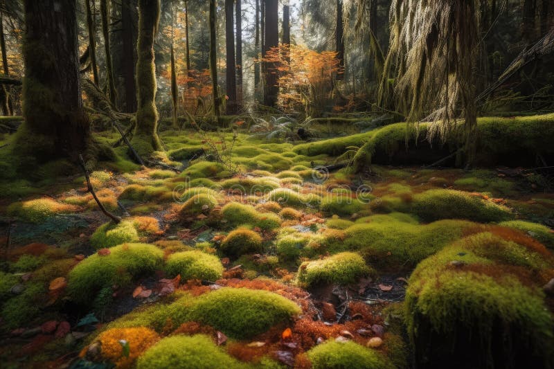 Close-up of a Forest Floor Filled with Colorful Moss, Surrounded by ...
