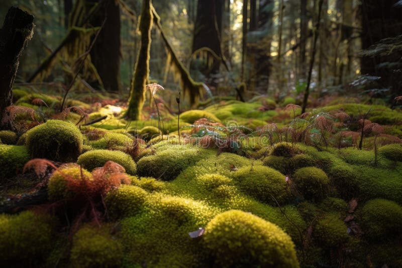 Close-up of a Forest Floor Filled with Colorful Moss, Surrounded by ...