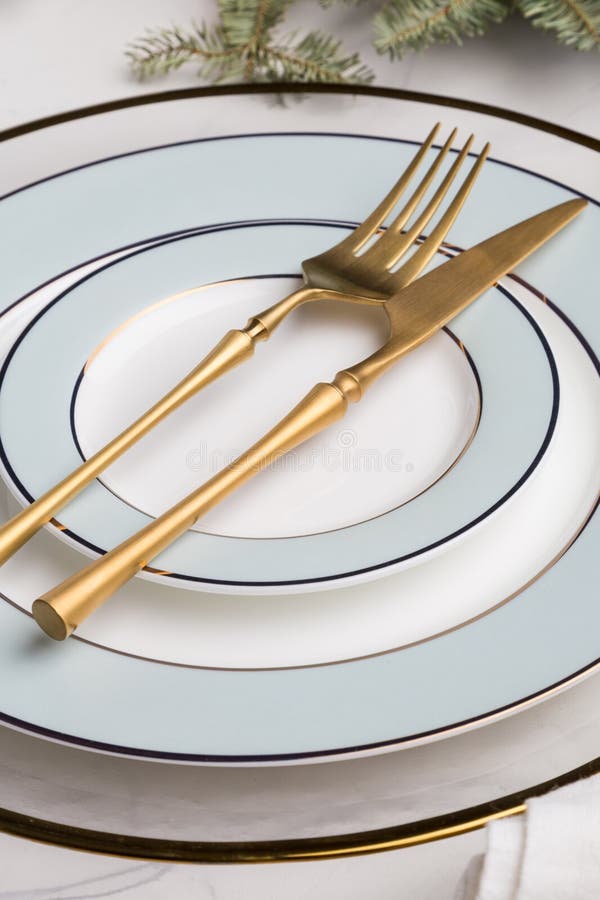 Close Up Fork and Knife on Empty Plate at Elegance Table Set Stock Photo - Image of flat, copy ...