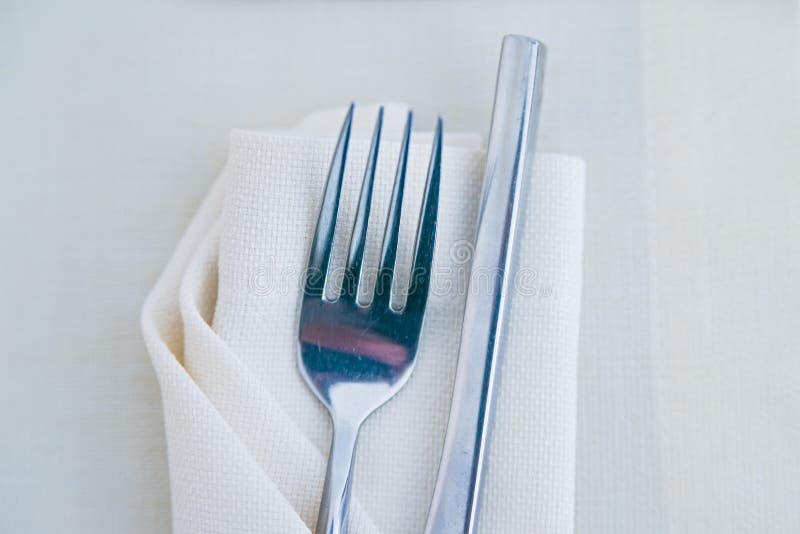 Close Up Fork on White Napkin in Restaurant Stock Image - Image of ...