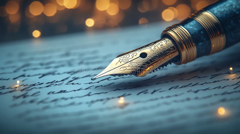 Close-up of a Fountain Pen Resting on Handwritten Notes with a Bokeh ...