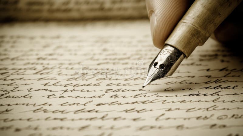 Close-up of a Fountain Pen Writing on an Old Letter Stock Illustration ...