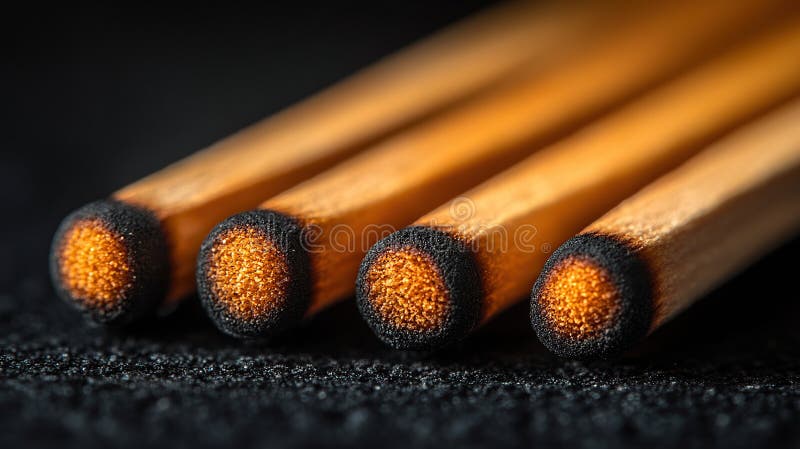 Close-up of Four Burnt Matchsticks on Dark Background Stock ...