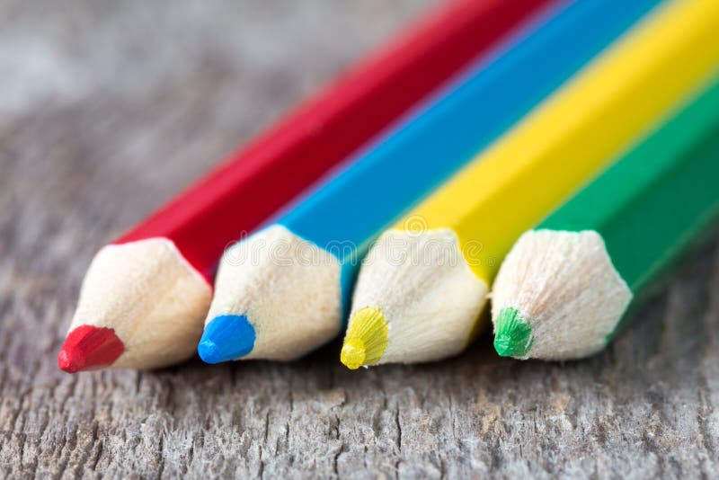 Close-up of Four Colored Pencils Stock Photo - Image of write, crayons ...