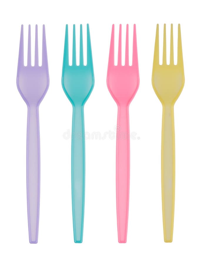 Close Up of Four Colorful Plastic Forks Isolated White Background Stock ...