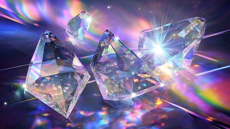 A Close Up of Four Diamonds with a Rainbow Background Stock Image - Image of luxury, crystal ...